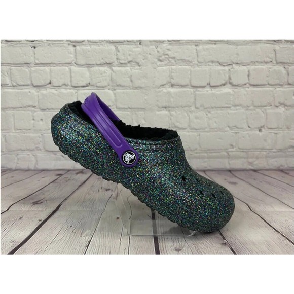 CROCS | Shoes | New Purple Crocs Classic Glitter Lined Clog Size J3 Womans 5 259379bd | Poshmark